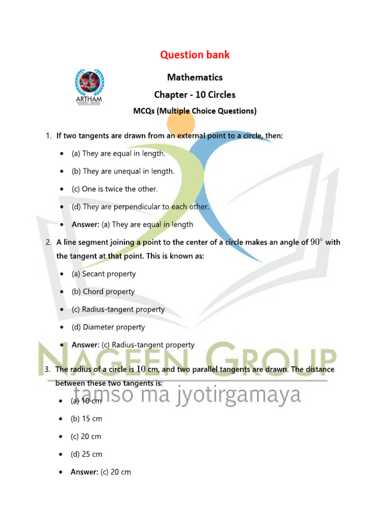 Class-10 Maths CH-10 Question Bank | PDF