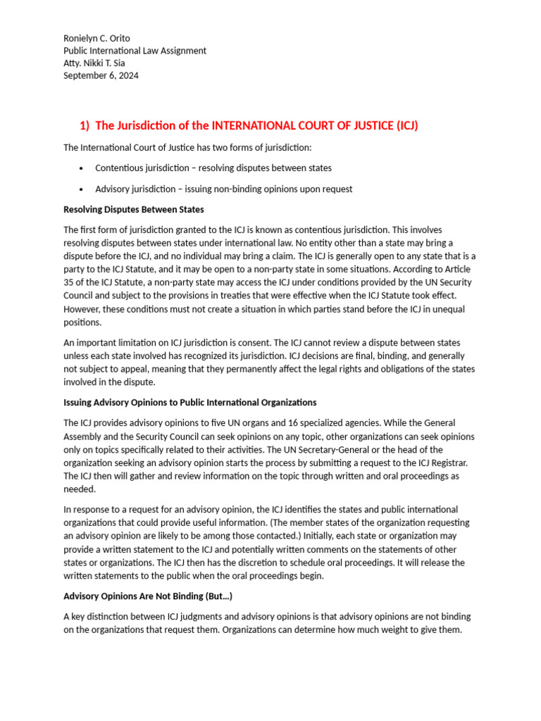 The Jurisdiction of the ICJ | PDF | Government | Separation Of Powers
