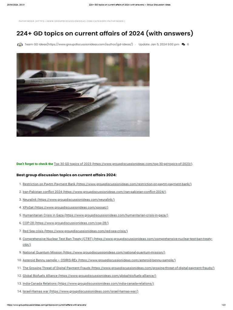 224 Current Affairs GD Topics 2024 | PDF | Economies