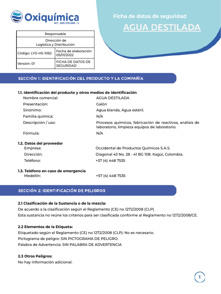 LYD-HS-1062 AGUA DESTILADA | PDF | Toxicidad | Corrosión