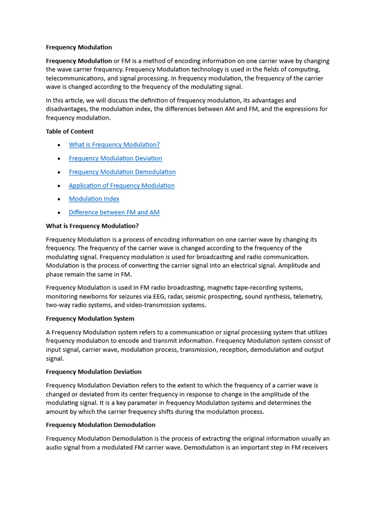 Frequency Modulation | PDF | Frequency Modulation | Modulation Frequency Modulation | PDF | Frequency Modulation | Modulation