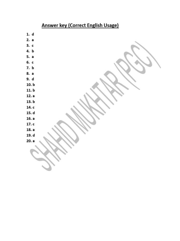 Answer Key ( Correct English Usage) | PDF