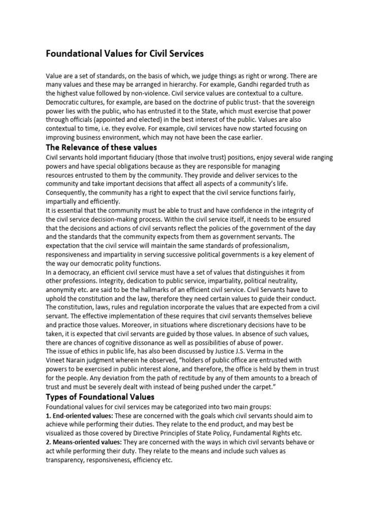 Foundational Values for Civil Services (1) | PDF | Empathy | Accountability