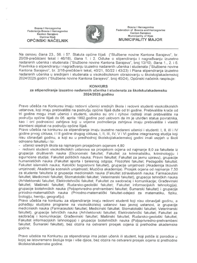 KONKURS Za Stipendiranje Izuzetno Nadarenih Ucenika I Studenata U ...