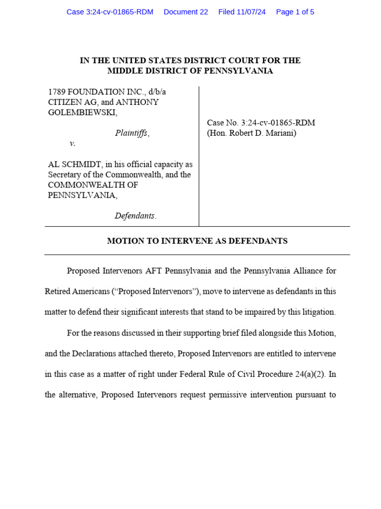Motion to Intervene | PDF | Intervention (Law) | Voting