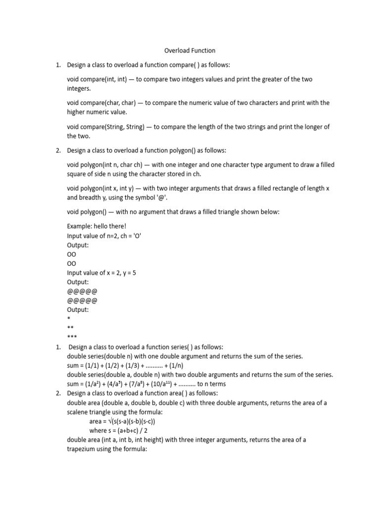 Overload Function-Past Papers | PDF | Parameter (Computer Programming) | Area