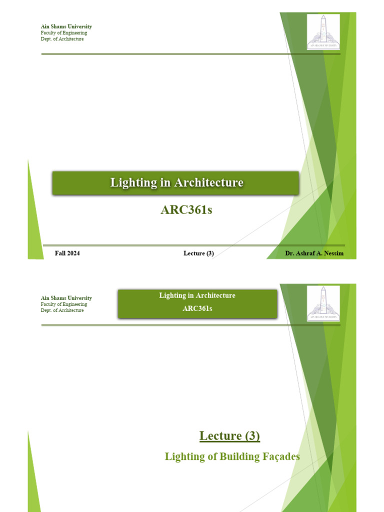 [ARC20361s]Lighting in Architecture, Lecture(3) Facade | PDF | Optical Filter | Lighting