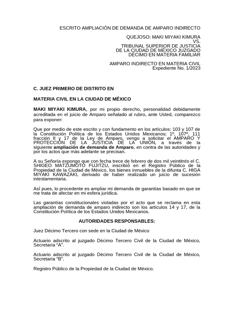 Ampliacion de Demanda de Amparo | PDF | Demanda judicial | Justicia