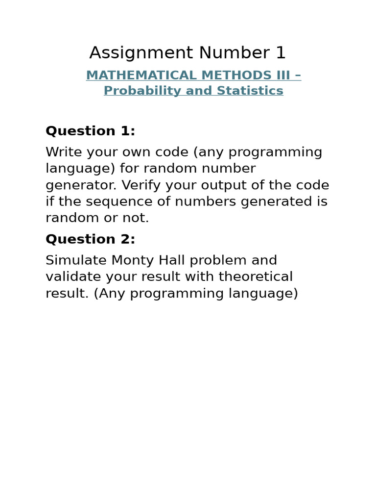 Assignment Number 1 maths new best | PDF | Randomness | Probability Distribution