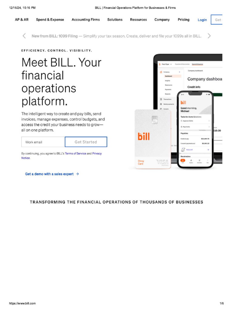 BILL - Financial Operations Platform For Businesses & Firms | PDF
