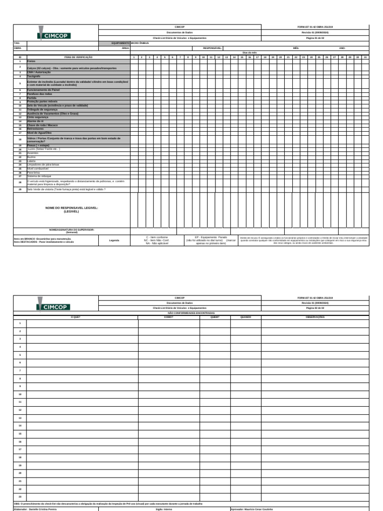 Form.ist 01-42 Obra 251 Check List Ônibus | PDF