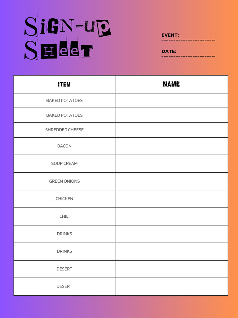 White Simple Sign-Up Sheet | PDF