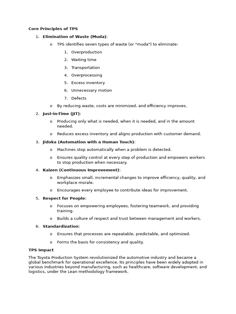 Core Principles of TPS | PDF | Six Sigma | Logistics