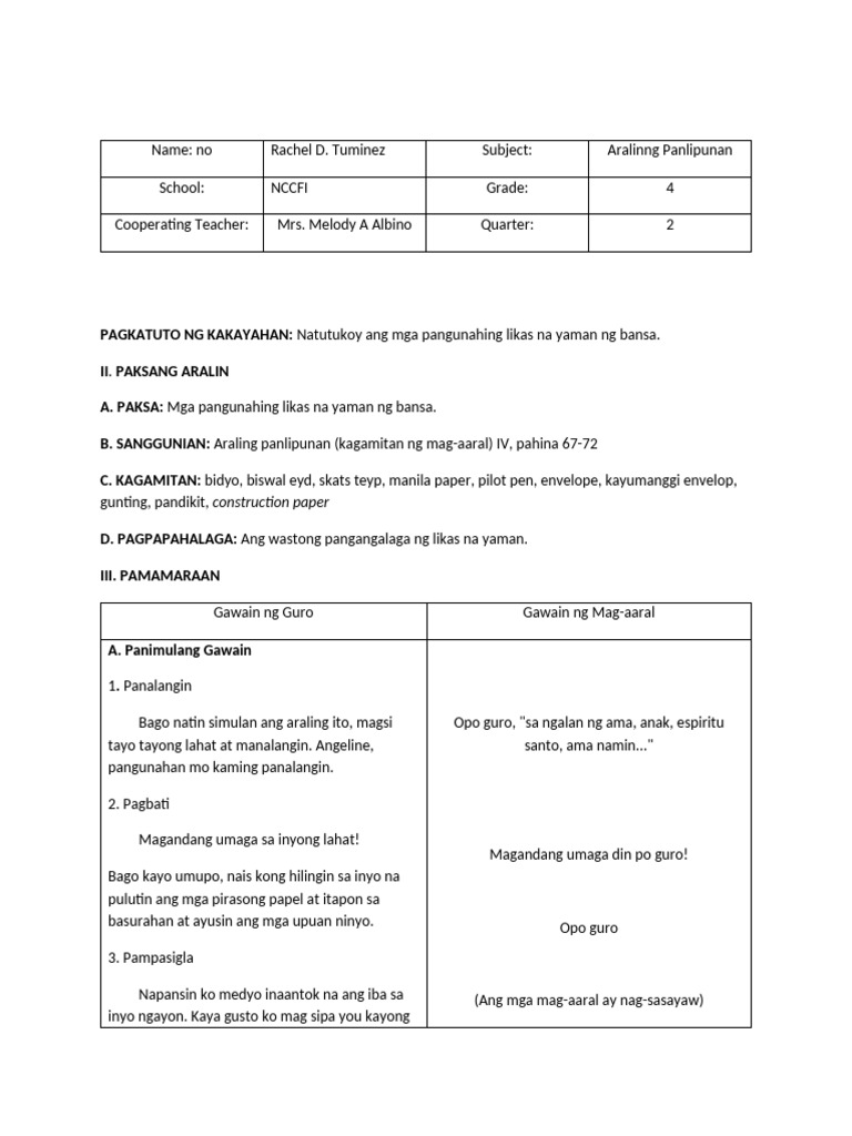 Pagkatuto NG Kakayahan: II Paksang Aralin A. Paksa: B. Sanggunian: C. Kagamitan | PDF