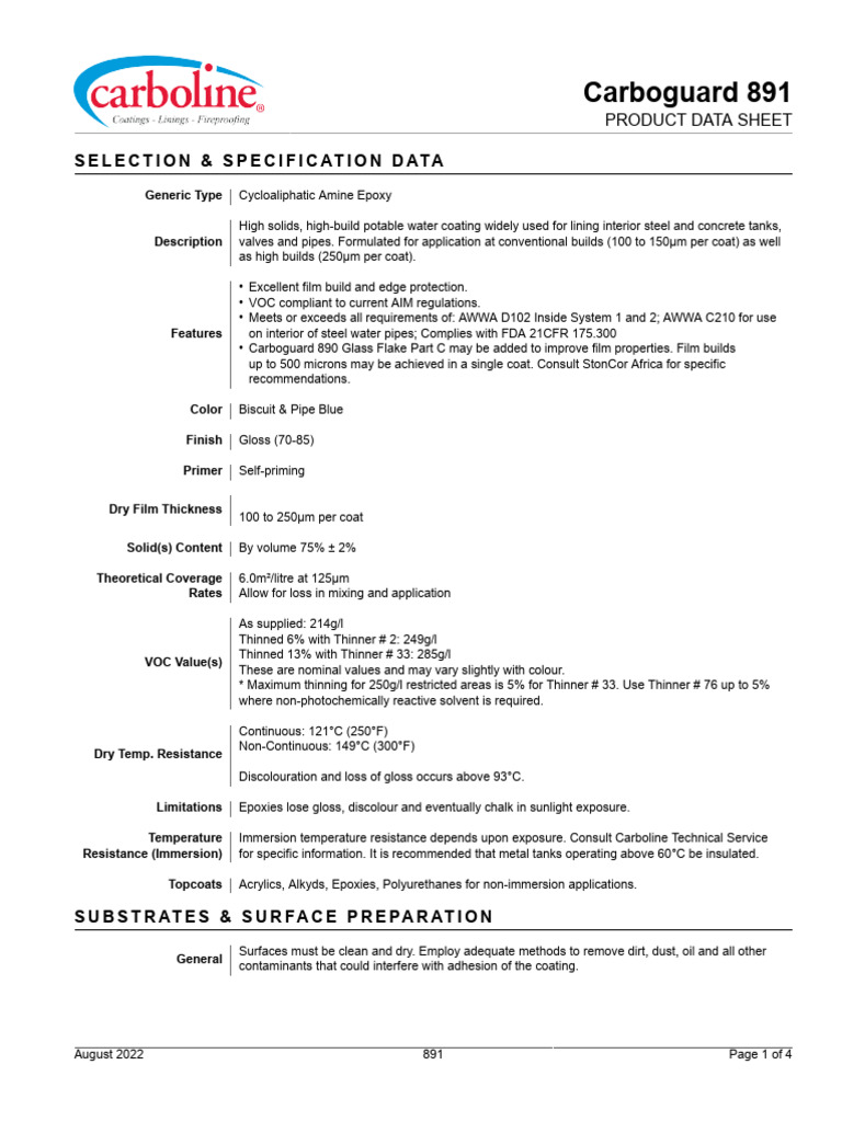 Carboguard_891_PDS | PDF | Humidity | Concrete