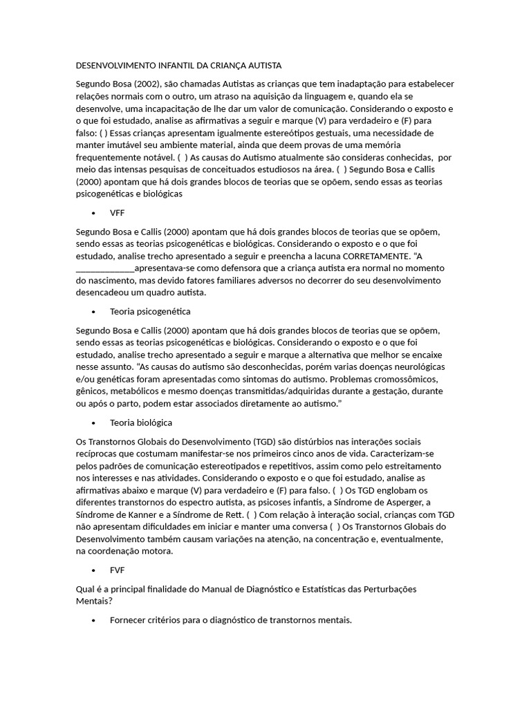 Transtornos do Desenvolvimento Infantil Autista | PDF | Espectro do ...