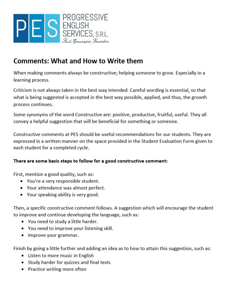 Comments - What and How To Write Them | PDF