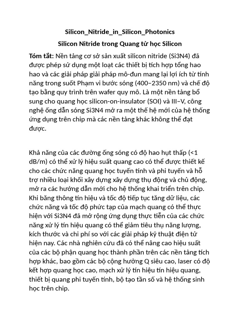 Silicon Nitride in Silicon Photonics | PDF