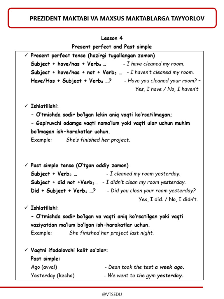 Lesson 4 Present Perfect and Past Simple | PDF