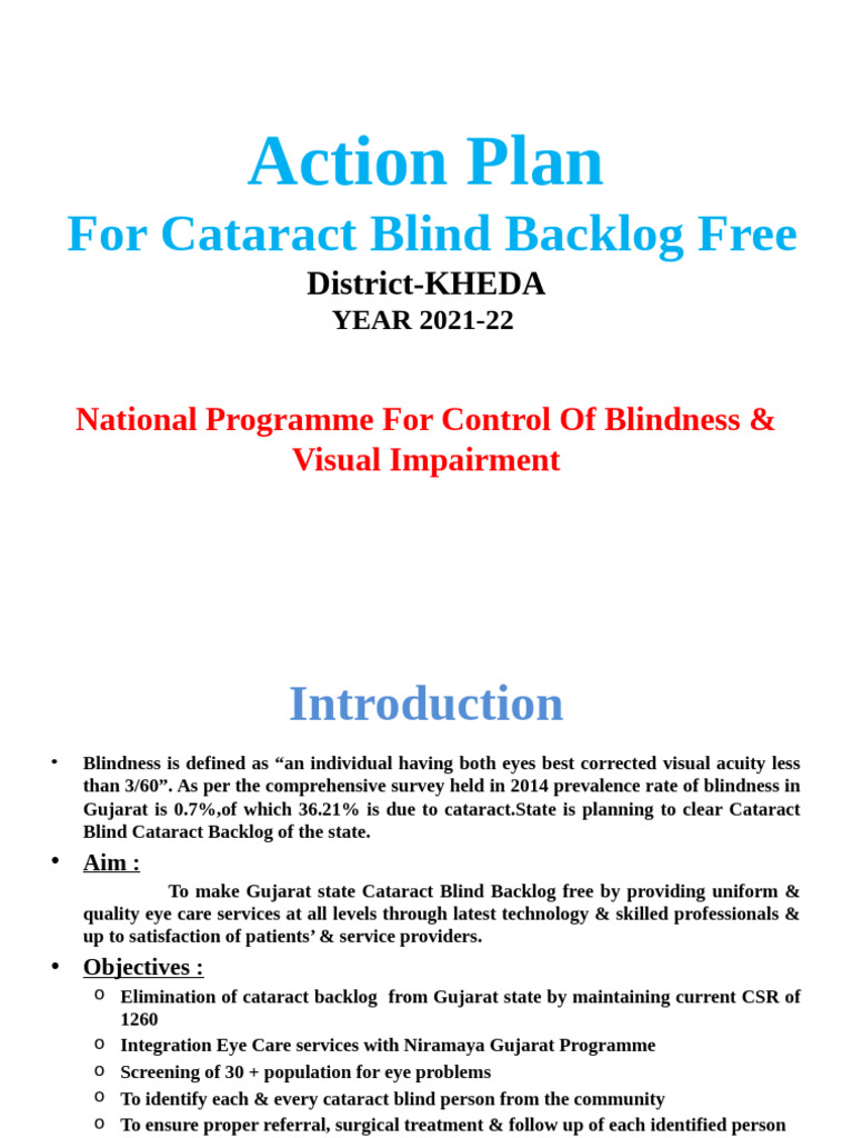 Action Plan For Cataract Blind Backlog Free Dist - KHEDA | PDF | Visual ...