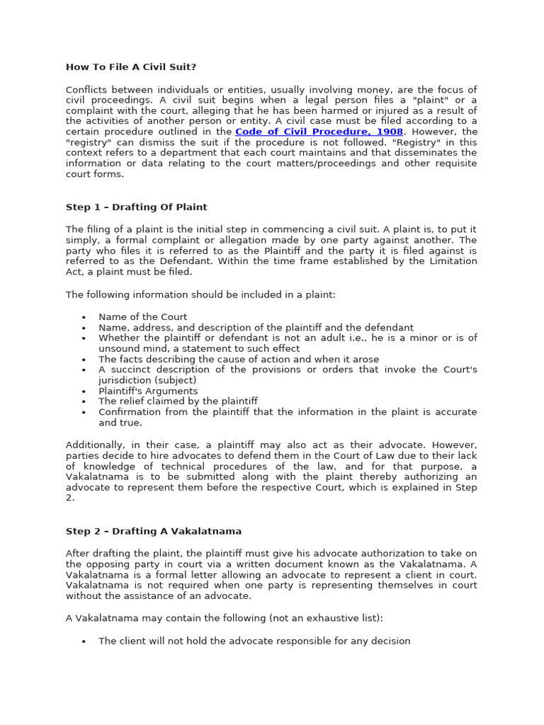 Filing A Civil or Criminal Suit or Plaint | PDF | Lawsuit | Complaint