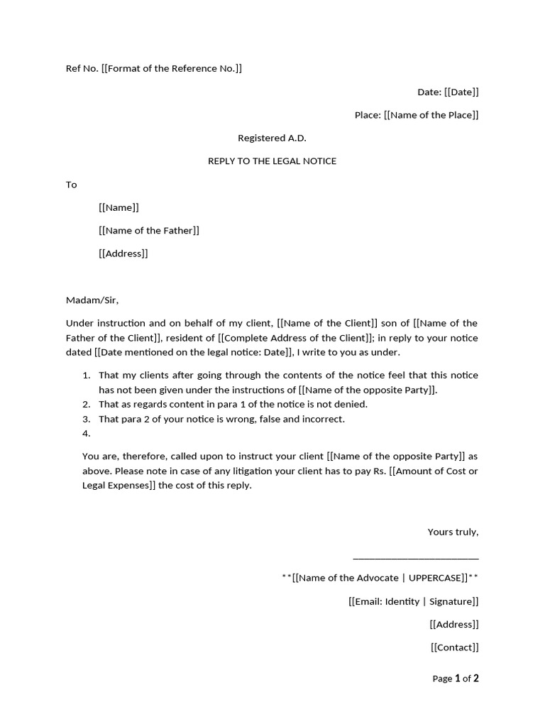 Reply To Legal Notice Format | PDF