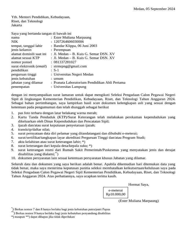 Surat Lamaran 2024 | PDF