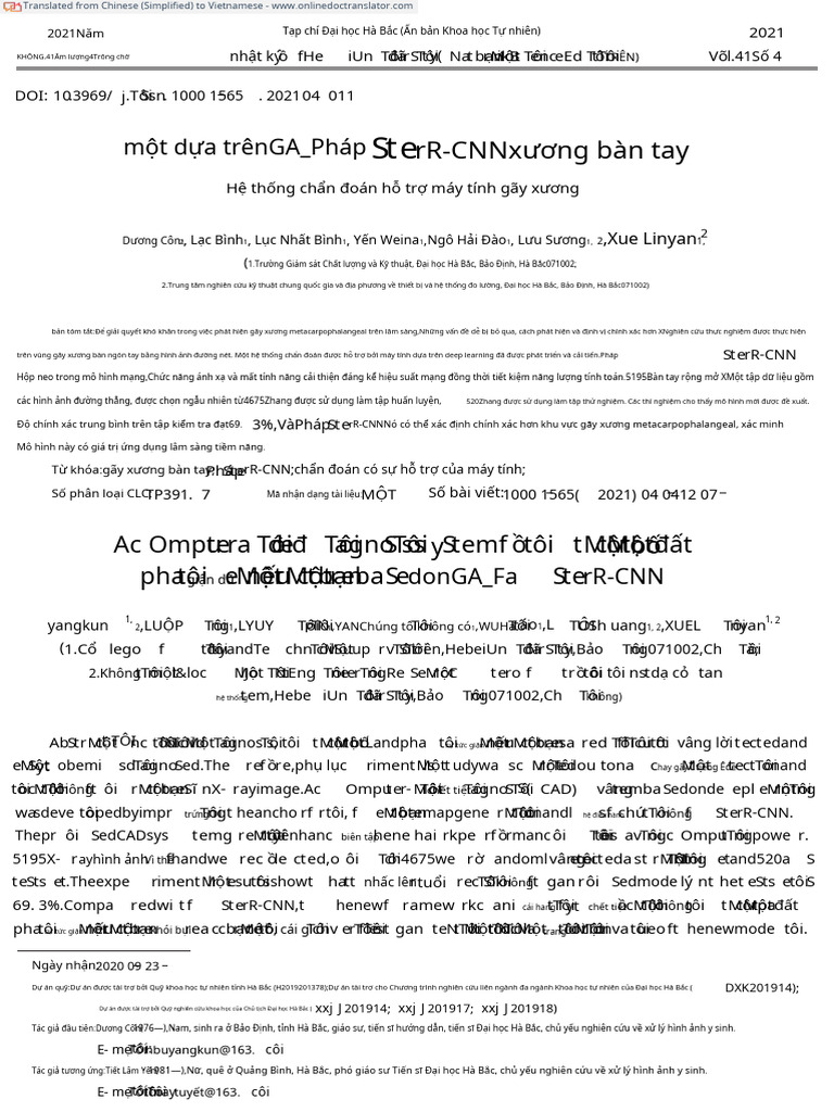 A computer aided diagnosis system for metacarpal and phalangeal fracture based on GA_Faster R ...