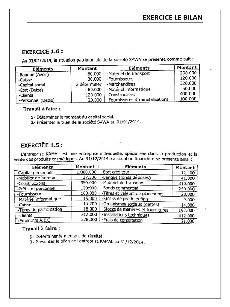 Bilan Exercice Fin | PDF