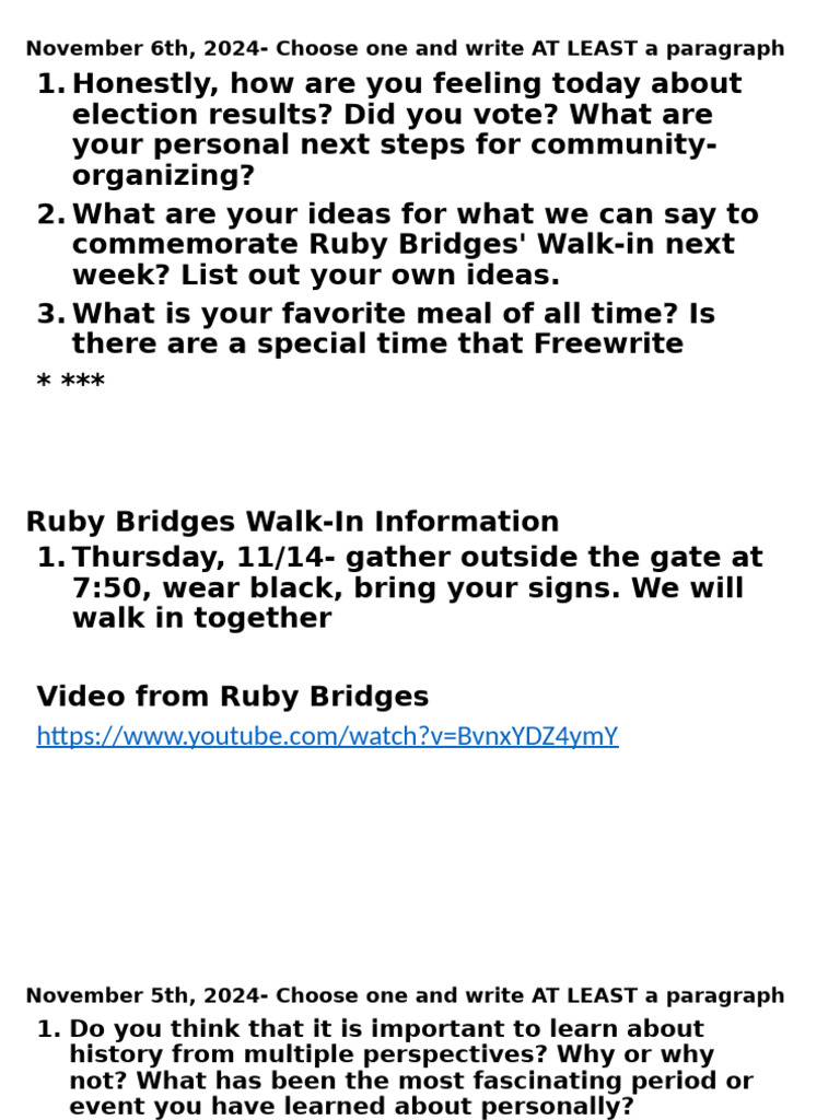Ruby Bridges Assignments | PDF