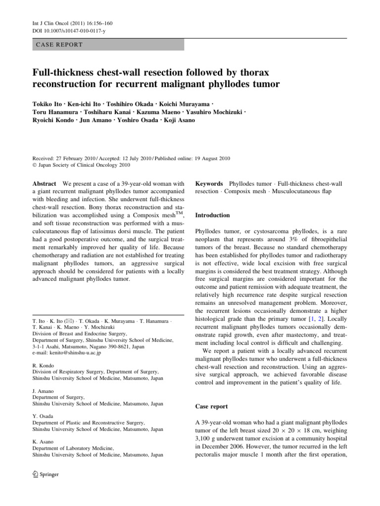 Full-Thickness Chest-Wall Resection Followed by Thorax Reconstruction ...