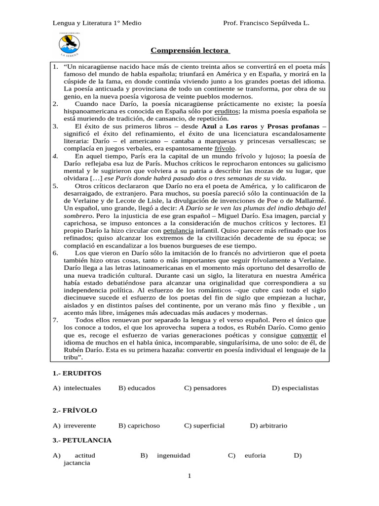 Comprensión Lectora2 | PDF | Poesía | Edgar Allan Poe