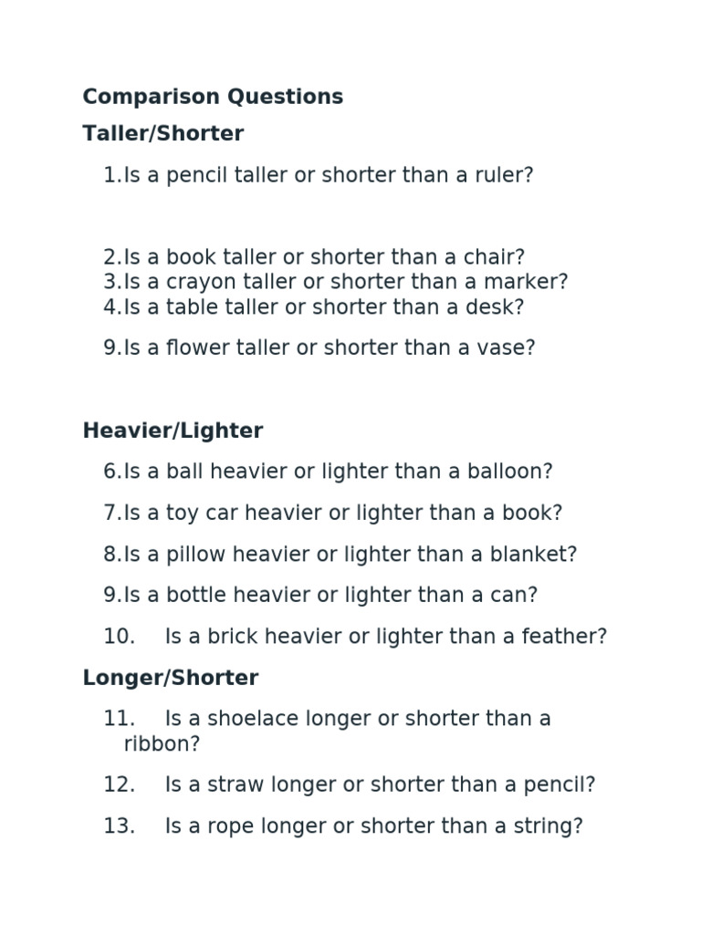Comparison Questions | PDF