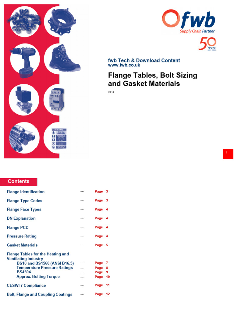 Flange Tables & Bolt Sizing Guide | PDF | Chemical Substances | Materials