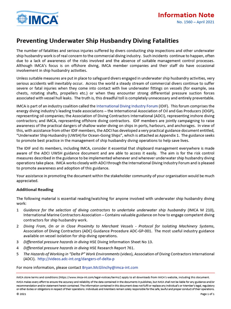 IMCA InformationNote 1560 6076cb9734668 | PDF | Underwater Diving ...