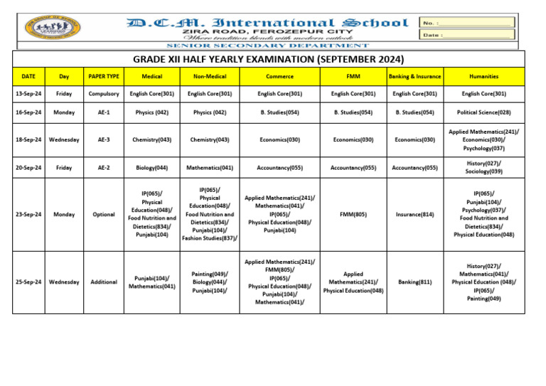 2 Half Yearly Date Sheet 2024 25 Pdf Dietitian Science