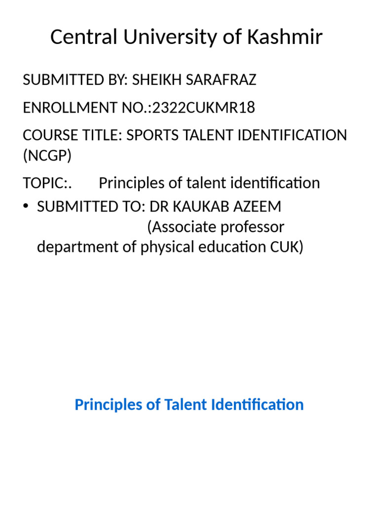 Principles of Talent Identification Colored | PDF