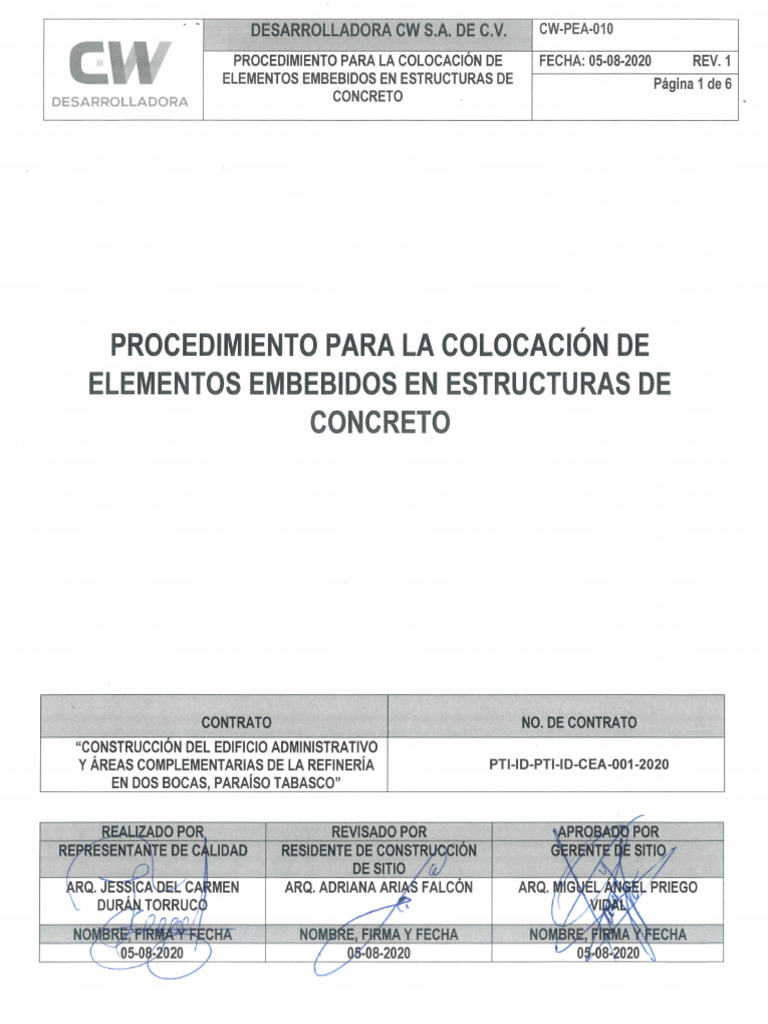 Cw-Pea-010 Procedimeinto para La Colocacion de Elementos Embebidos en ...