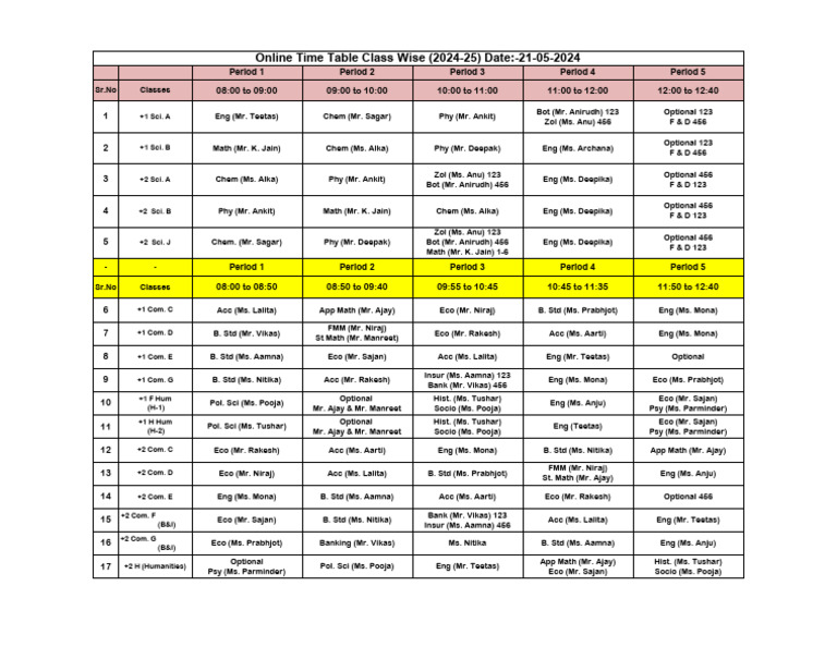 Online Time Table 21-05-2024 | PDF