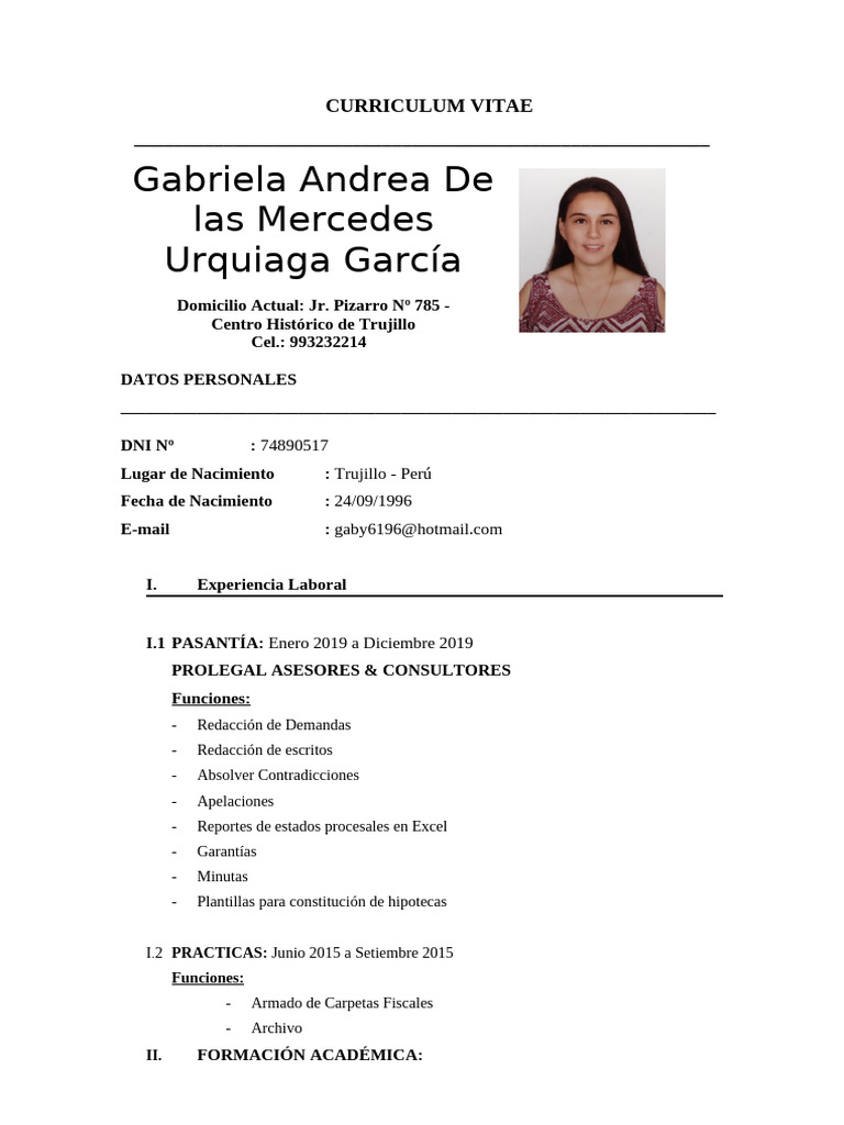 Curriculum Vitae - Gabriela Urquiaga | PDF