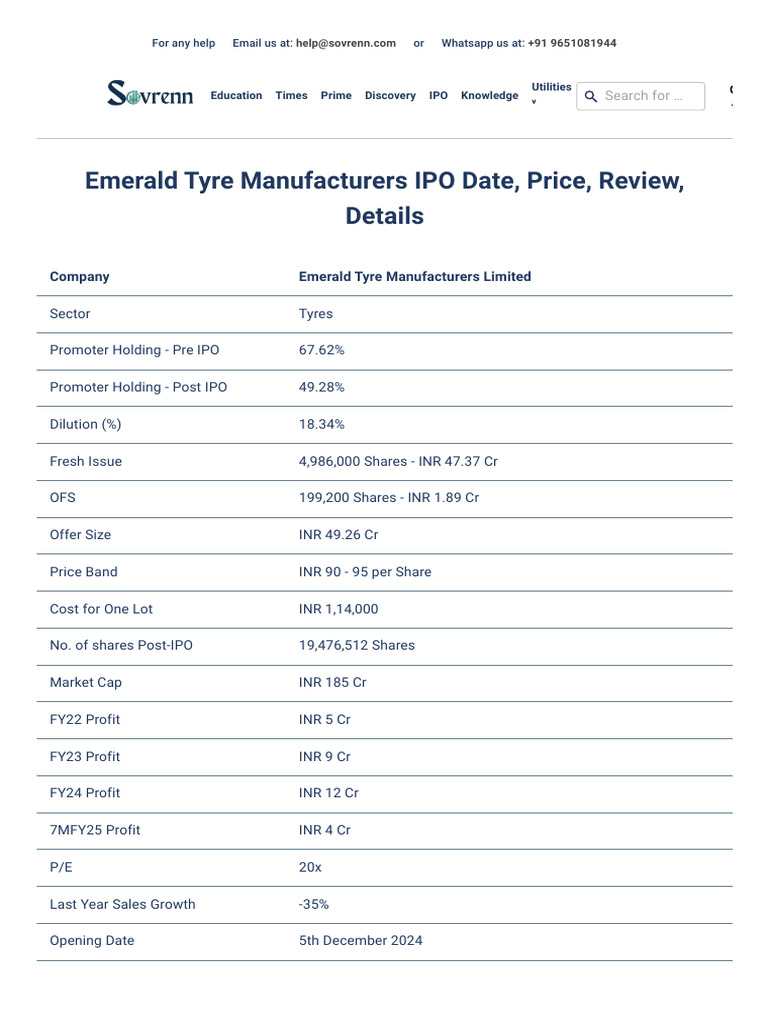 Emerald Tyre Manufacturers IPO Date, Price, Review, Details | PDF ...