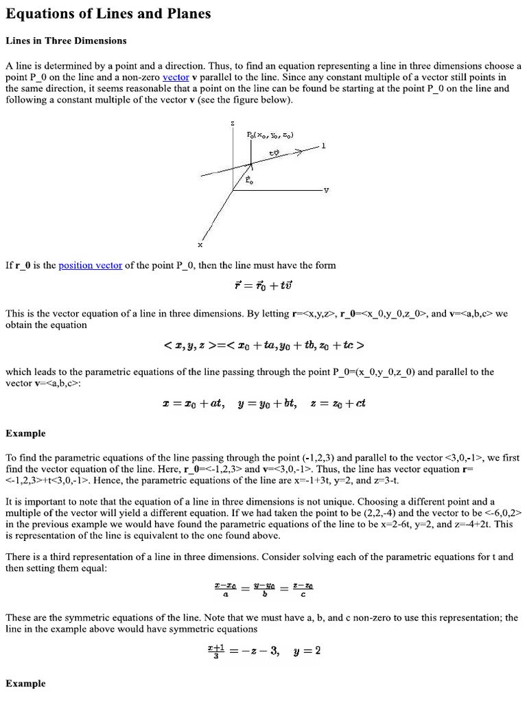 Equations of Lines and Planes | PDF