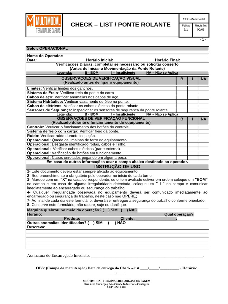 CHECK – LIST PONTE ROLANTE | PDF