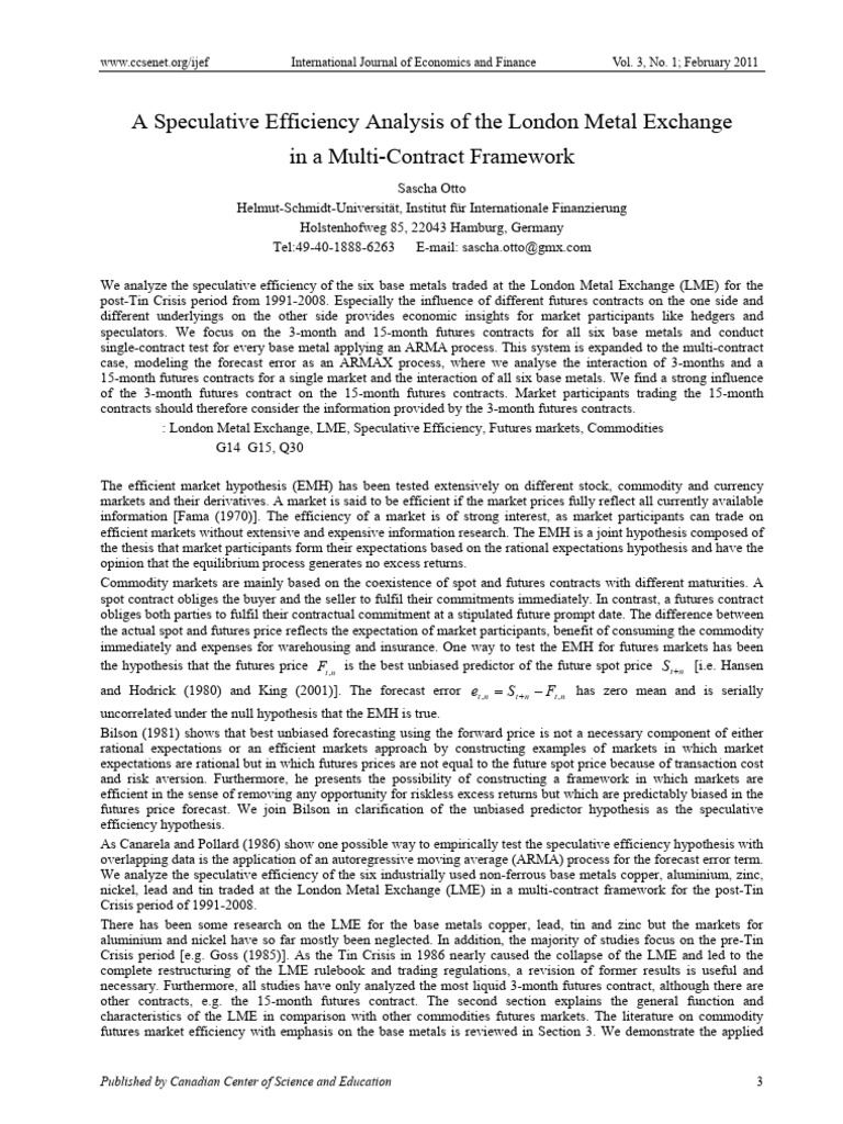 20 A Speculative Efficiency Analysis of The London Metal Exchange in A ...