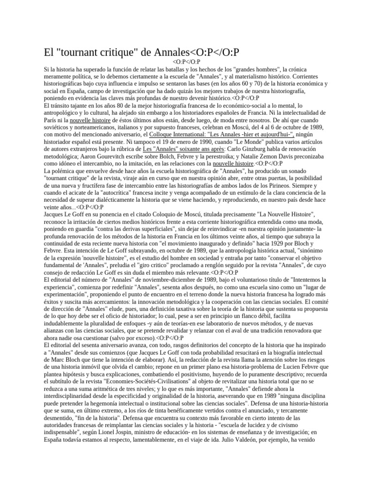 El "Tournant Critique" de Annales | PDF