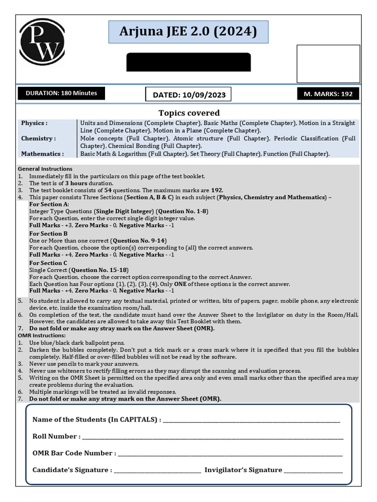 PW Advanced Test Papers | PDF | Rotation Around A Fixed Axis | Velocity