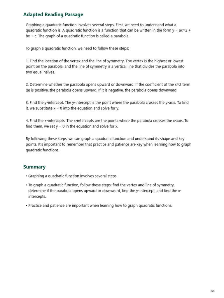 Steps in Graphing A Quadrtic Function Latex - Made With Diffit | PDF ...