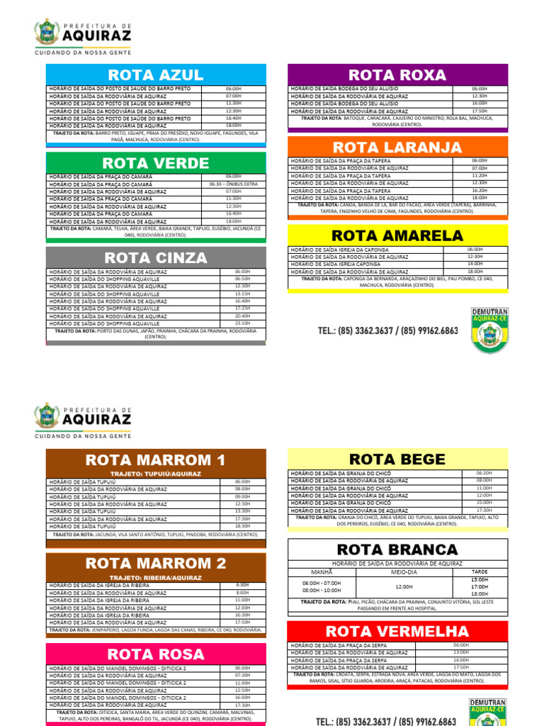 Quadro de Horarios e Rotas Do Transporte Gratuito de Aquiraz Tga - 2024 - 0000001 | PDF