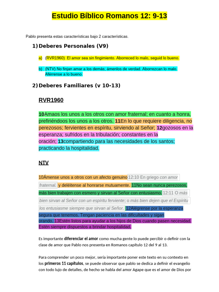 Estudio sobre Romanos 12:9-13 | PDF | Amor | Teología