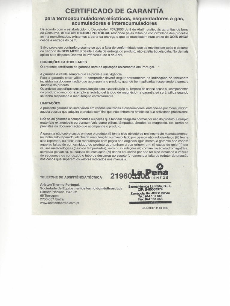 SIMAT - Termo NTS 50 VR ES - Certificado de Garantía + Manual | PDF